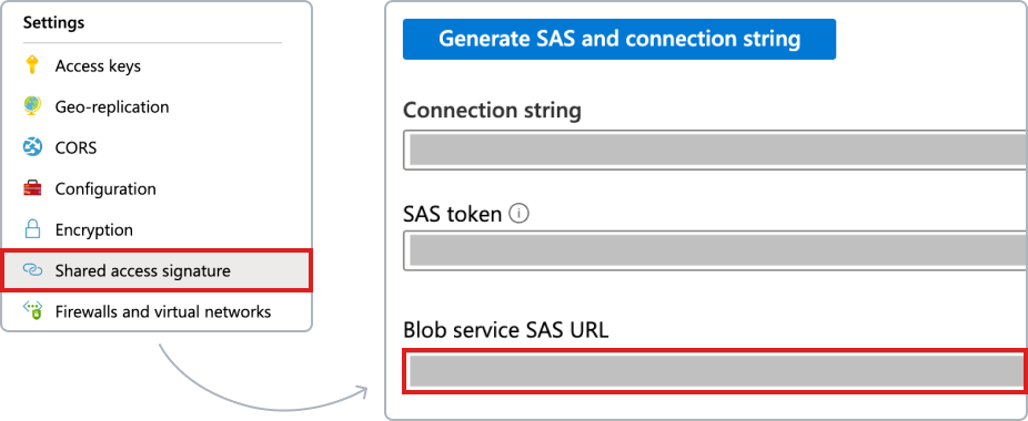 In your Storage account , click on shared access signature
